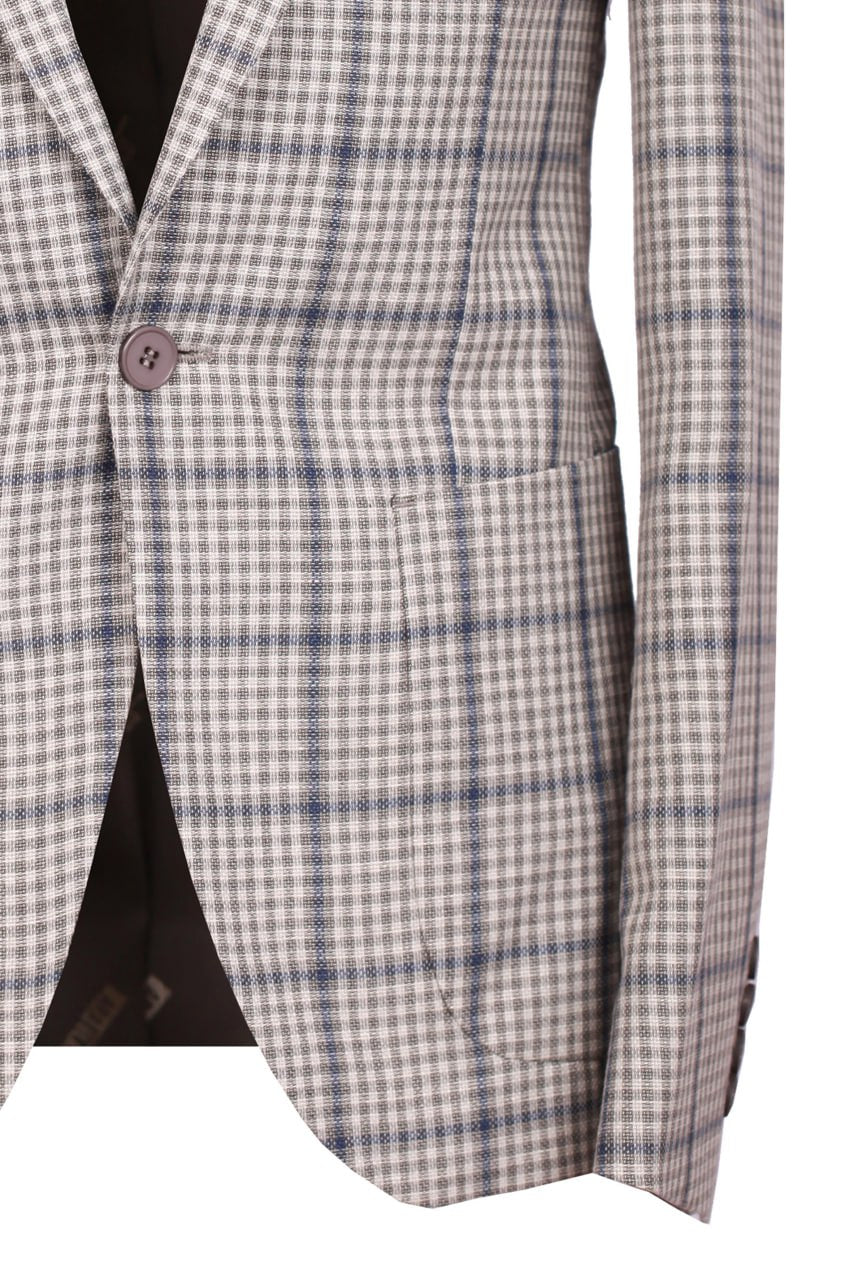 Veste En Lin Slim Fit Rayé Bleu Marine Arablanco